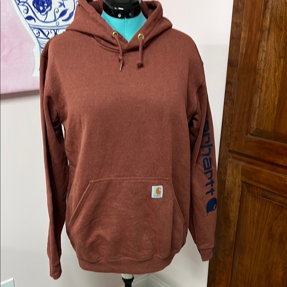 Carhartt | Shirts | Carhartt Mens Rust Hoodie With Navy Logo | Poshmark